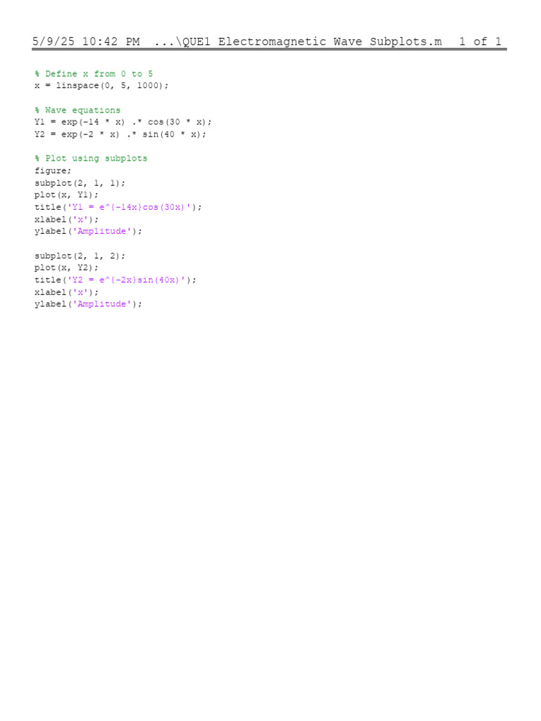 Question1 - Electromagnetic Wave Subplots | PDF