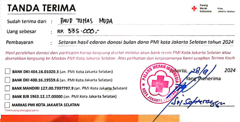 Tanda Terima Pmi BKB Paud Tunas Muda | PDF