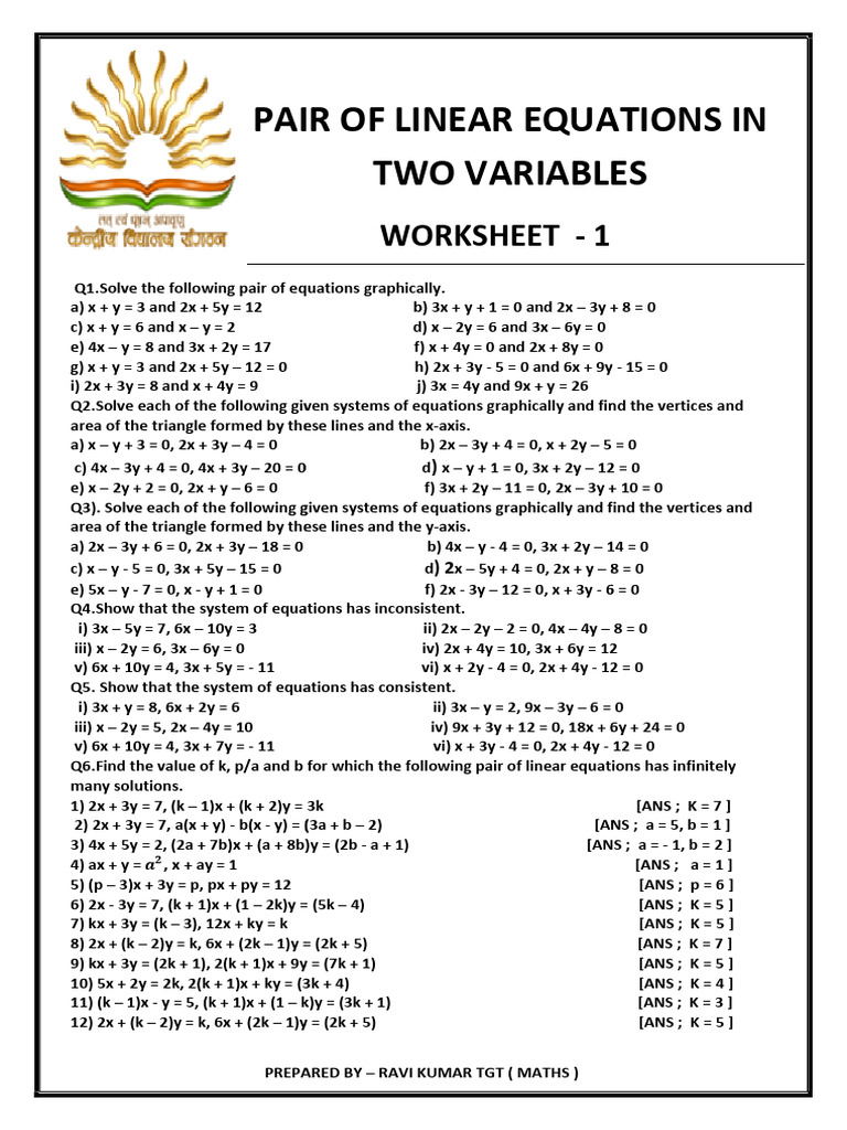 Linear Equations Worksheet - 1 | PDF | Rectangle | Length