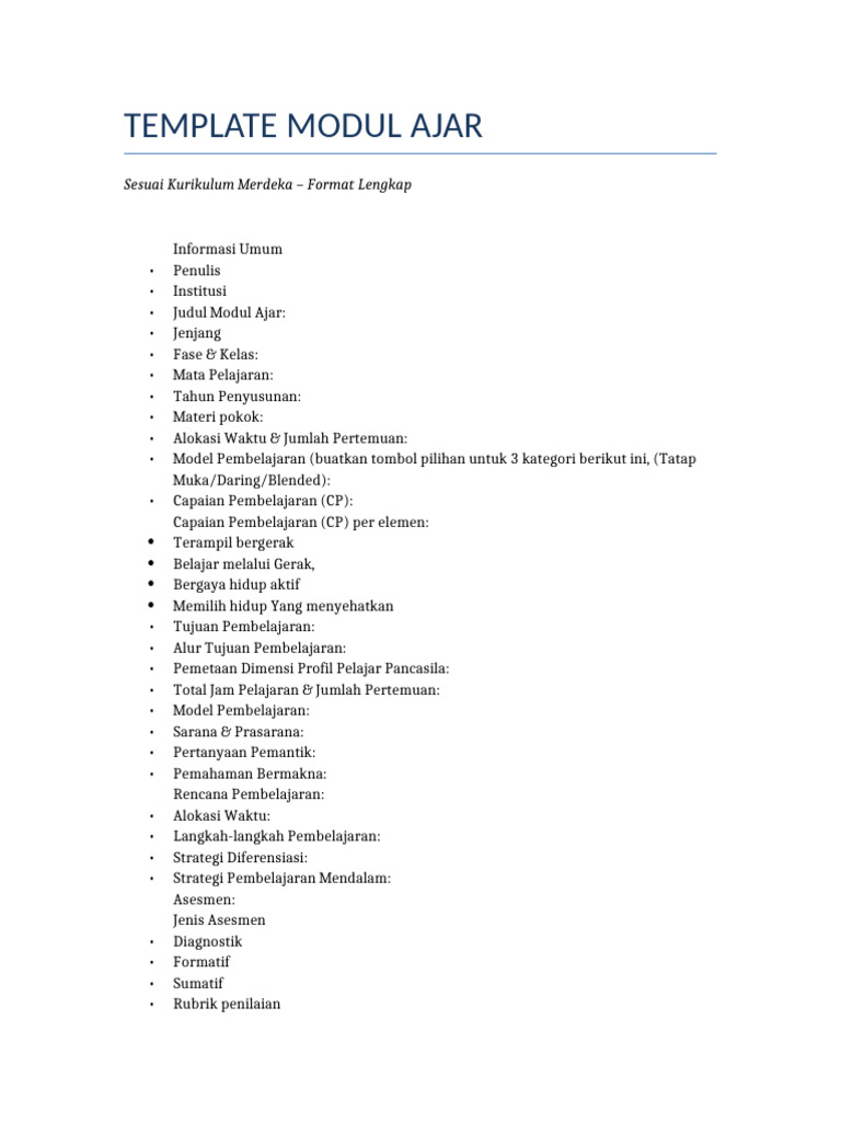 Template Modul Ajar Kurikulum Merdeka | PDF