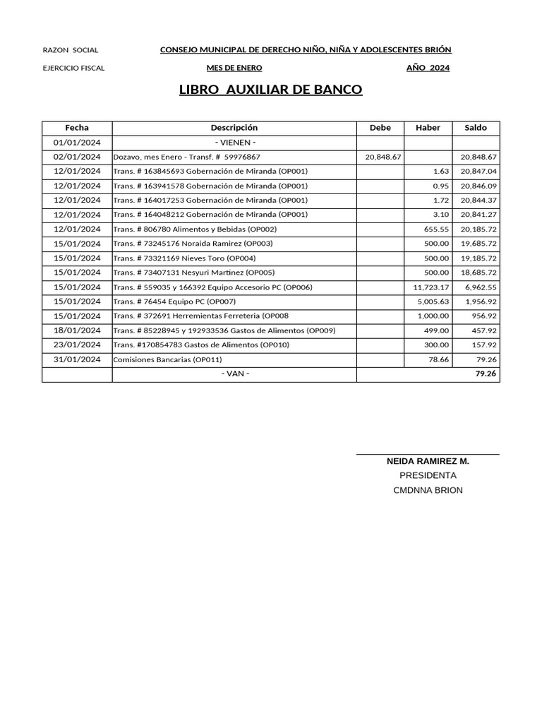 Libro Auxiliar de Banco 2024 | PDF