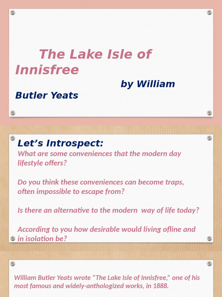 The Lake Isle of Innisfree | PDF | W. B. Yeats | Senses
