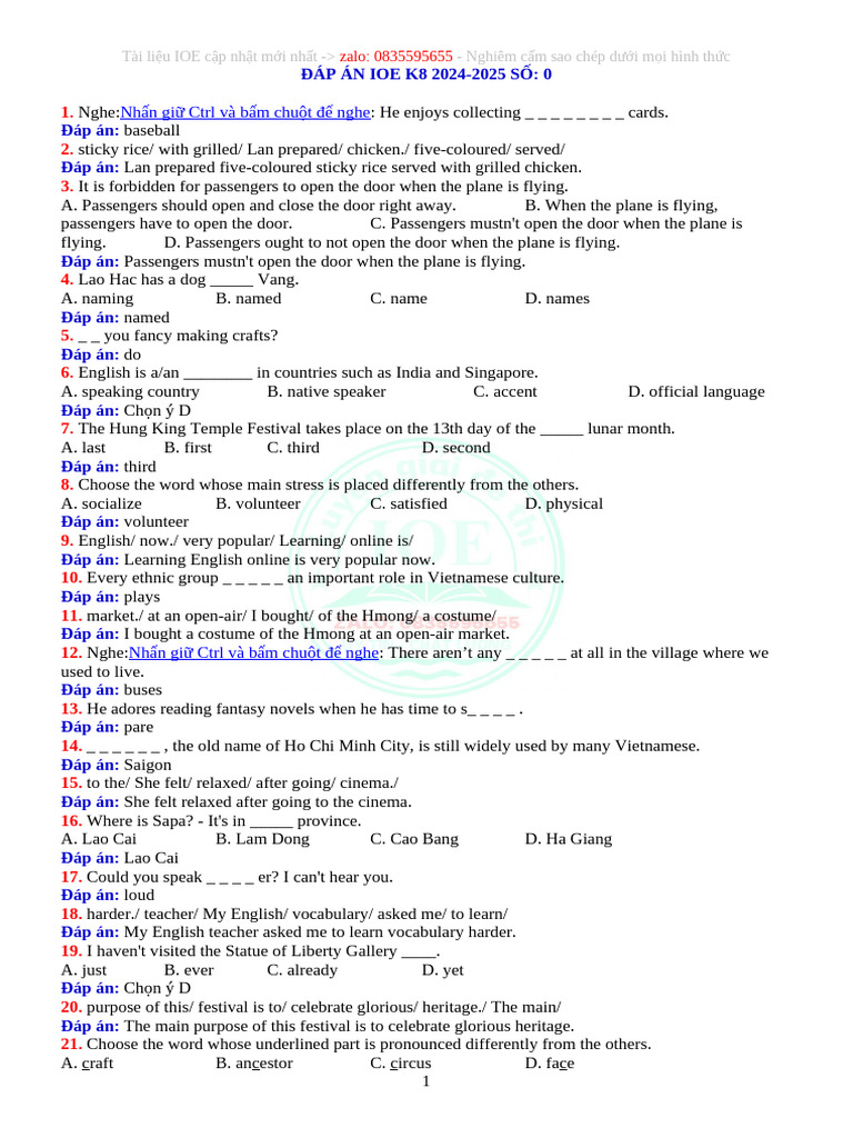 Đáp Án Ioe K8 2024-2025 | PDF | Cost Of Living | Vietnam