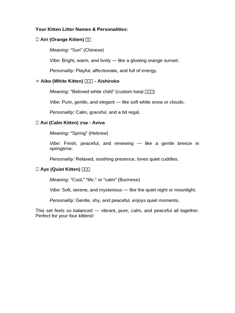 Your Kitten Litter Names | PDF