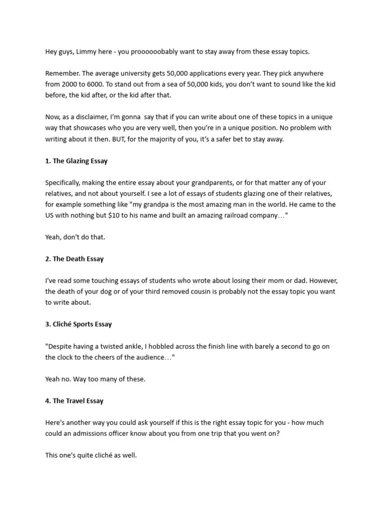 Bad College Essay Topics | PDF