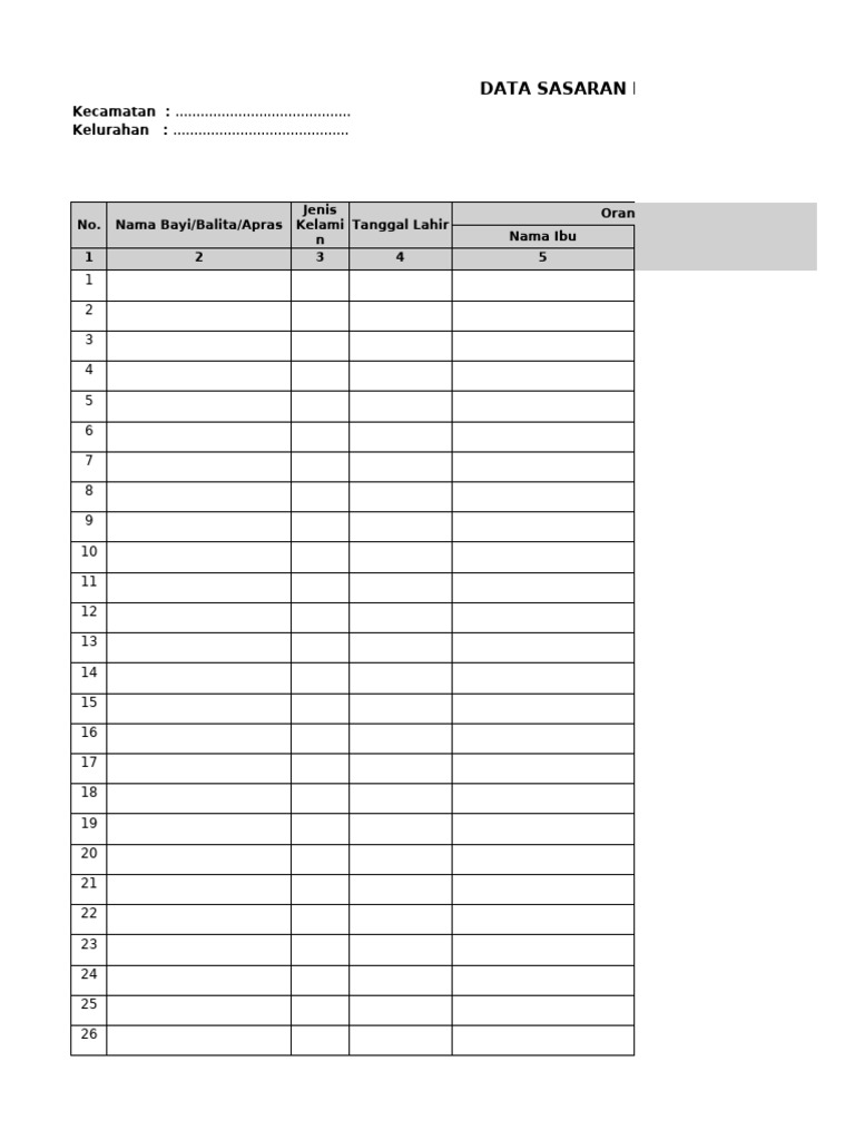 Posyandu Sakura - Data Sasaran Balita | PDF