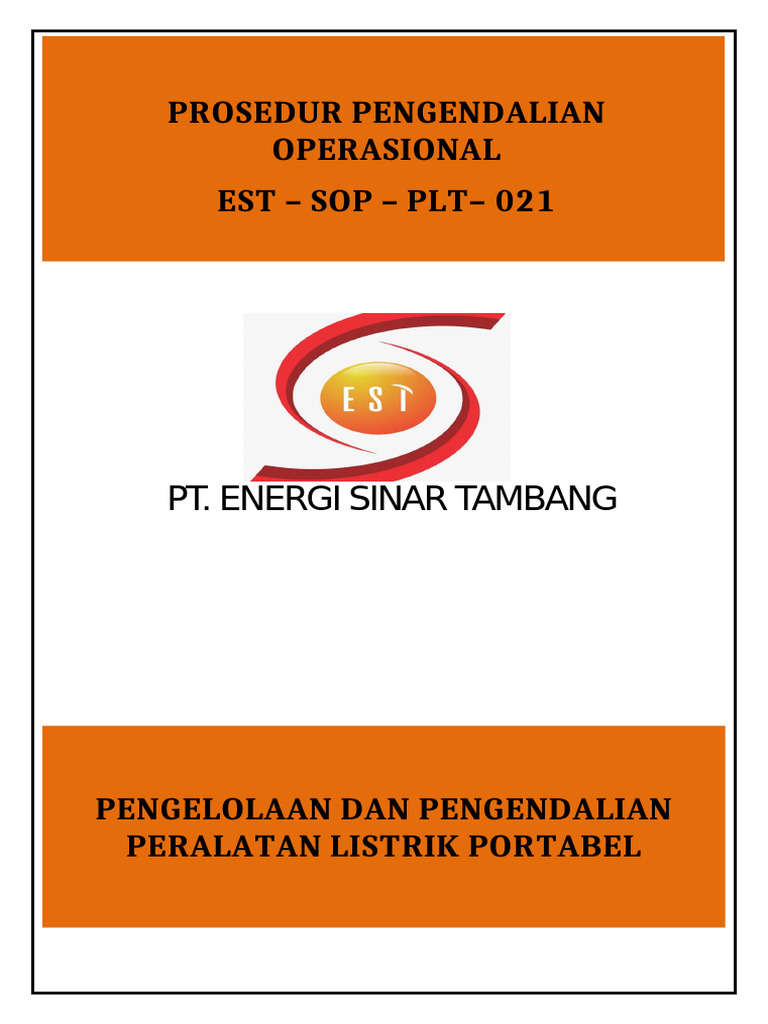 Est - Sop - PLT - 021 - r00 - Pengelolaan Dan Pengendalian Peralatan Listrik Portabel | PDF