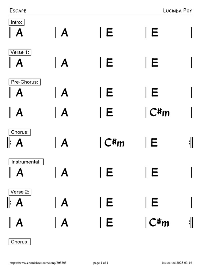 Escape by Lucinda Poy Chords | PDF | Oral Literature | Songs