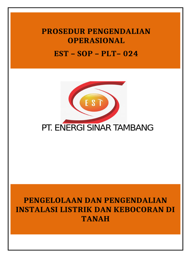 Est - Sop - PLT - 024 - r00 - Pengelolaan Dan Pengendalian Instalasi Listrik Dan Kebocoran Di ...