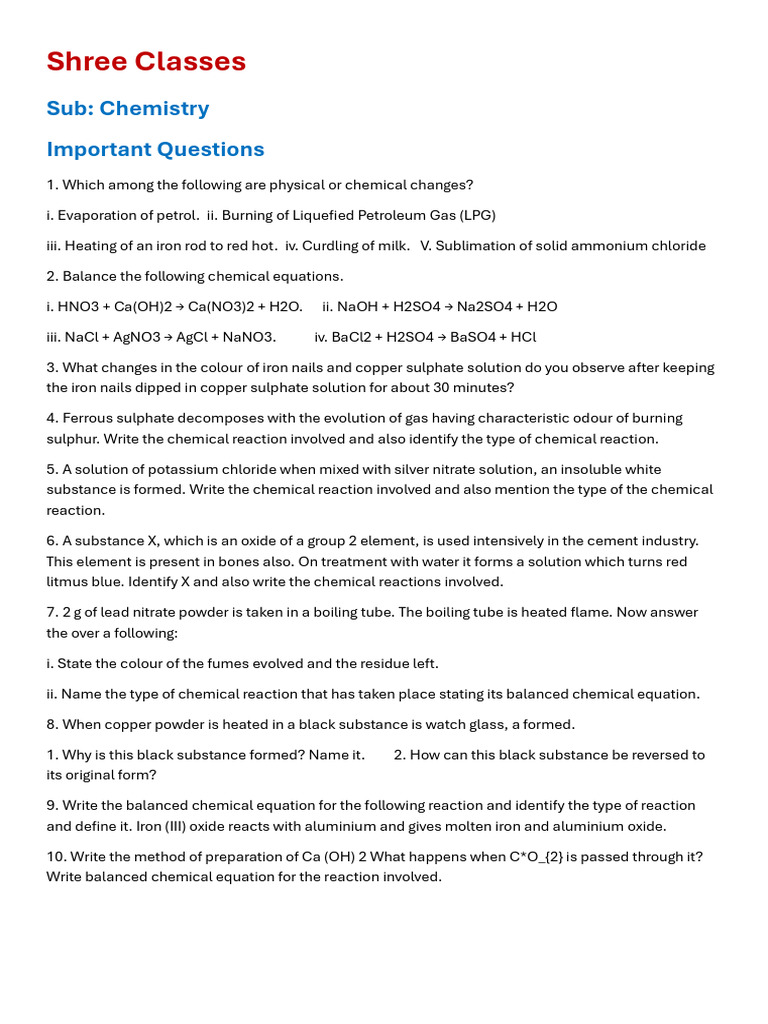 Chemistry Imp. Question | PDF