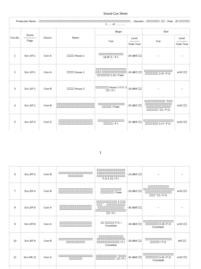 Sound Cue Sheet | PDF