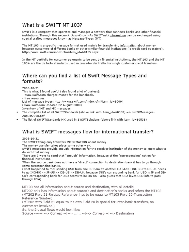 Understanding SWIFT MT 103 Format | PDF | Banks | Banking
