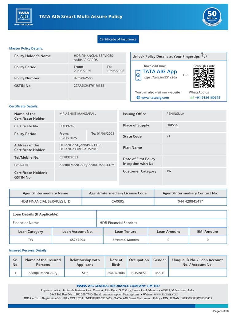 Tata Aig App: From: To | PDF | Insurance | Wall