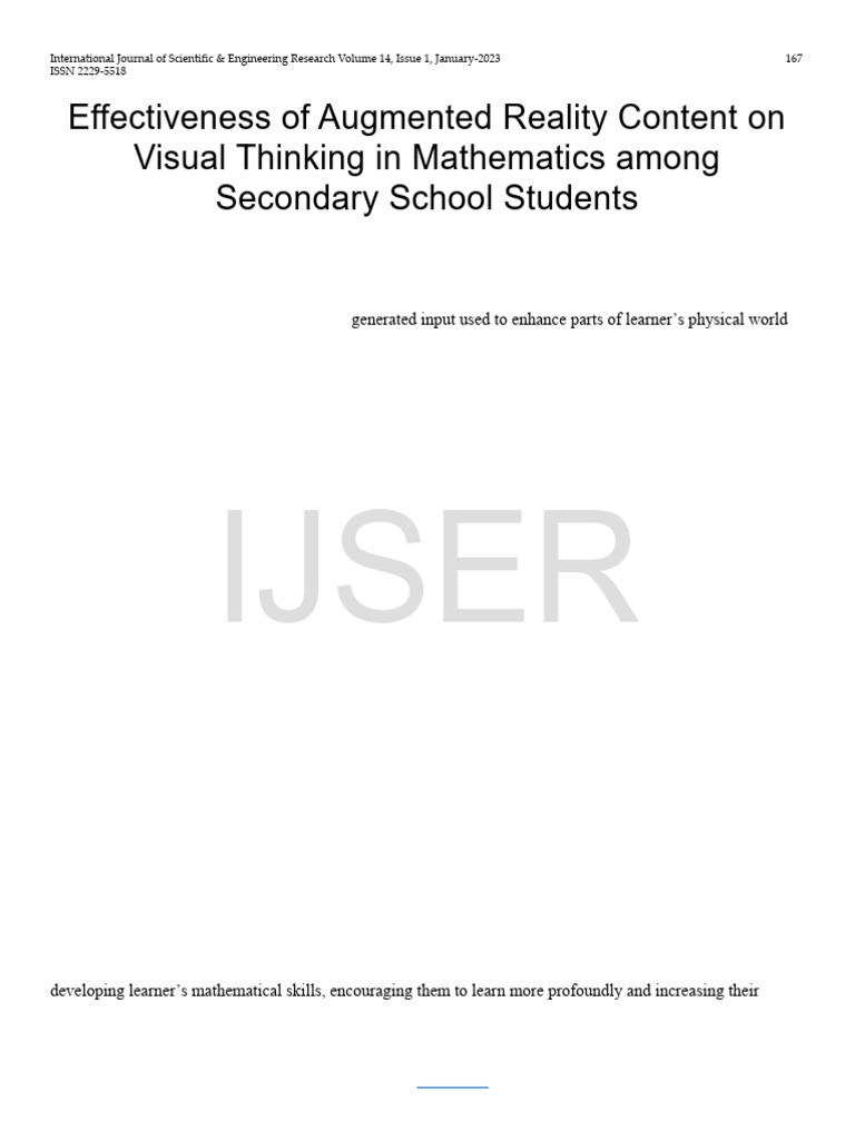 Effectiveness of Augmented Reality Content On Visual Thinking in Mathematics Among Secondary ...