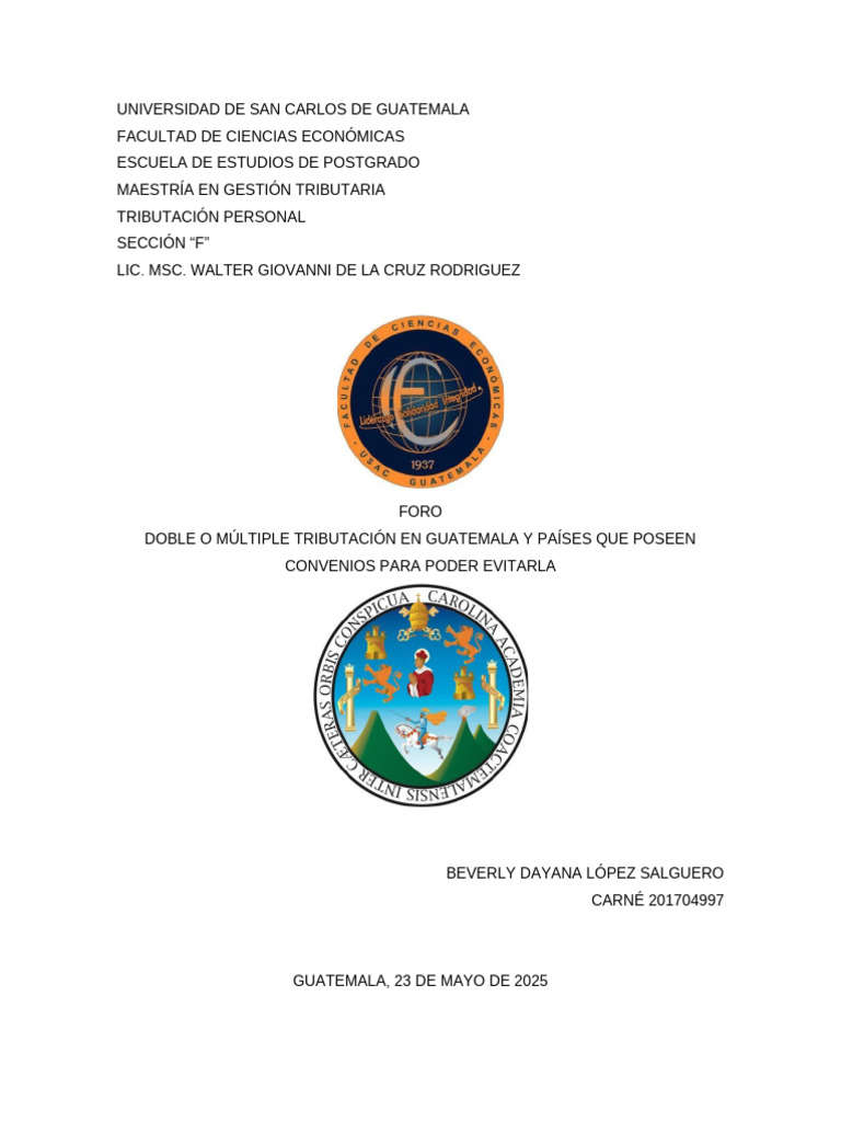 Doble Tributación En Guatemala Y Convenios Pdf Doble Imposición