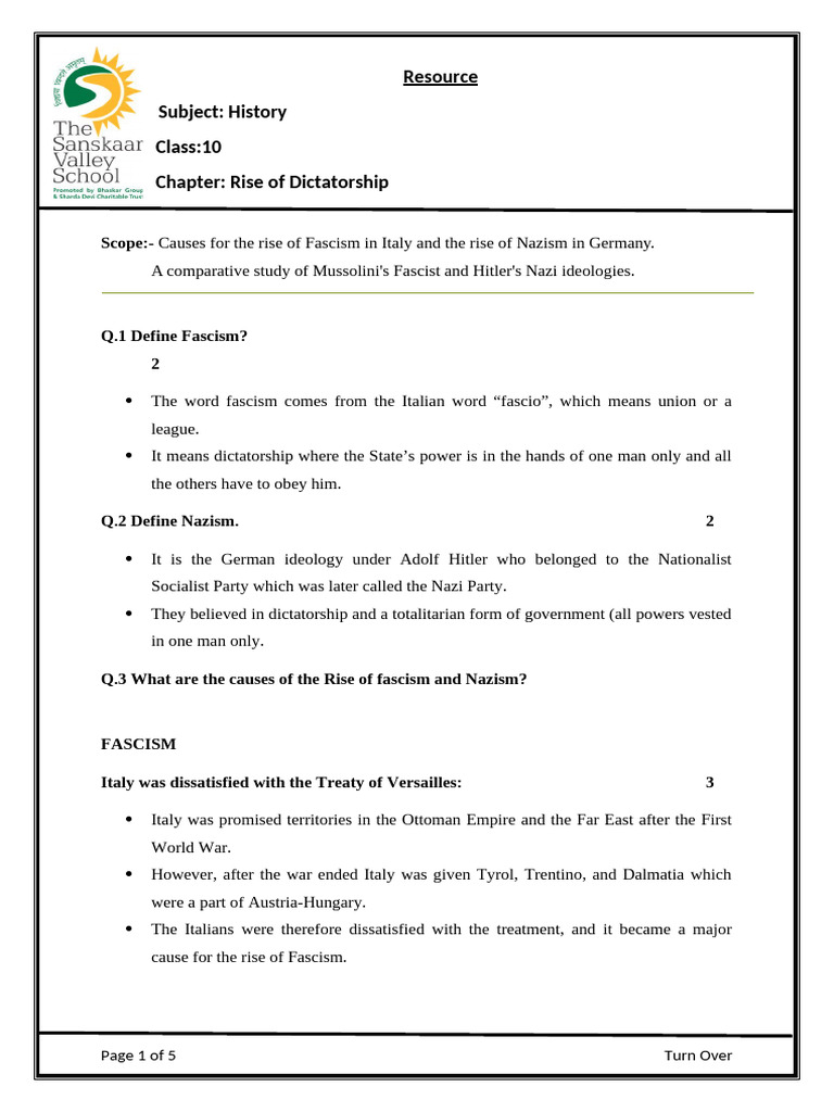 CW Rise of Dictatorship 25-26-1 | PDF | Fascism | Nazi Germany