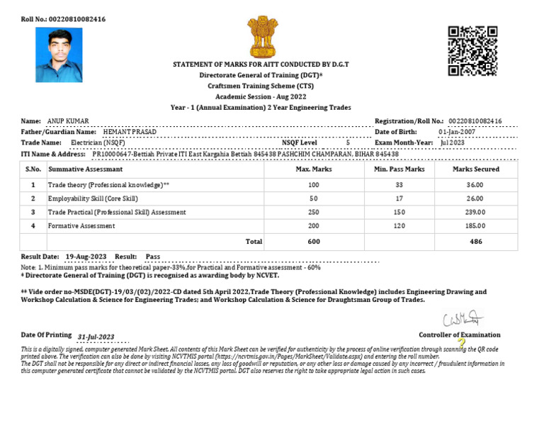 Marksheet R220810082416 1 | PDF