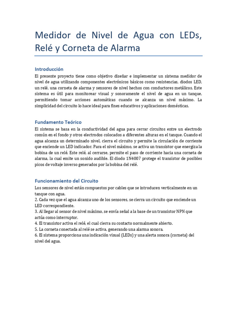 Proyecto - Medidor - Nivel - Agua VIKY-SOFY | PDF | Relé | Diodo emisor de luz