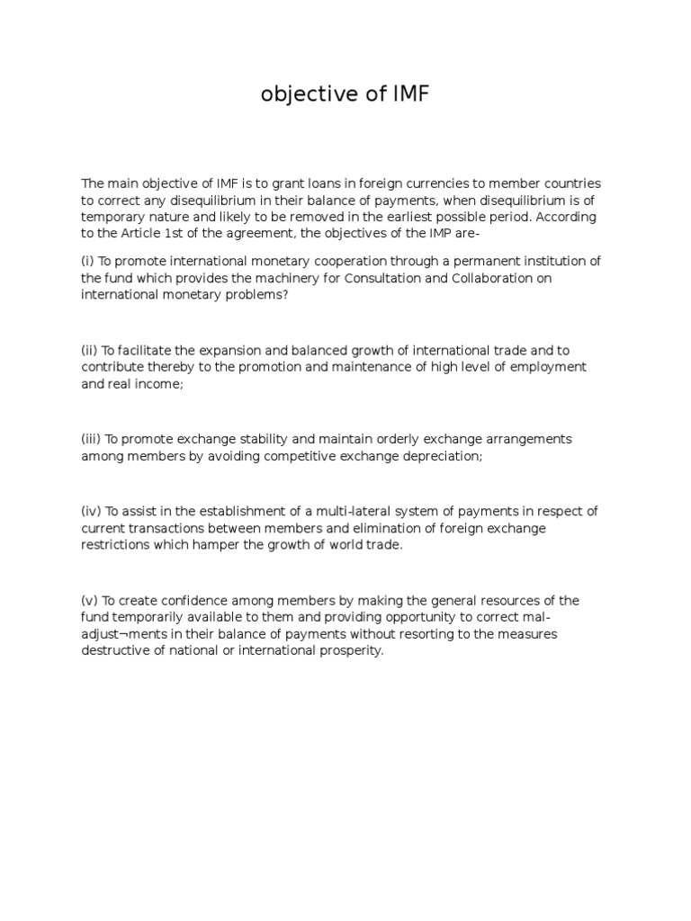 Objective of IMF | PDF | World Bank | Capitalism
