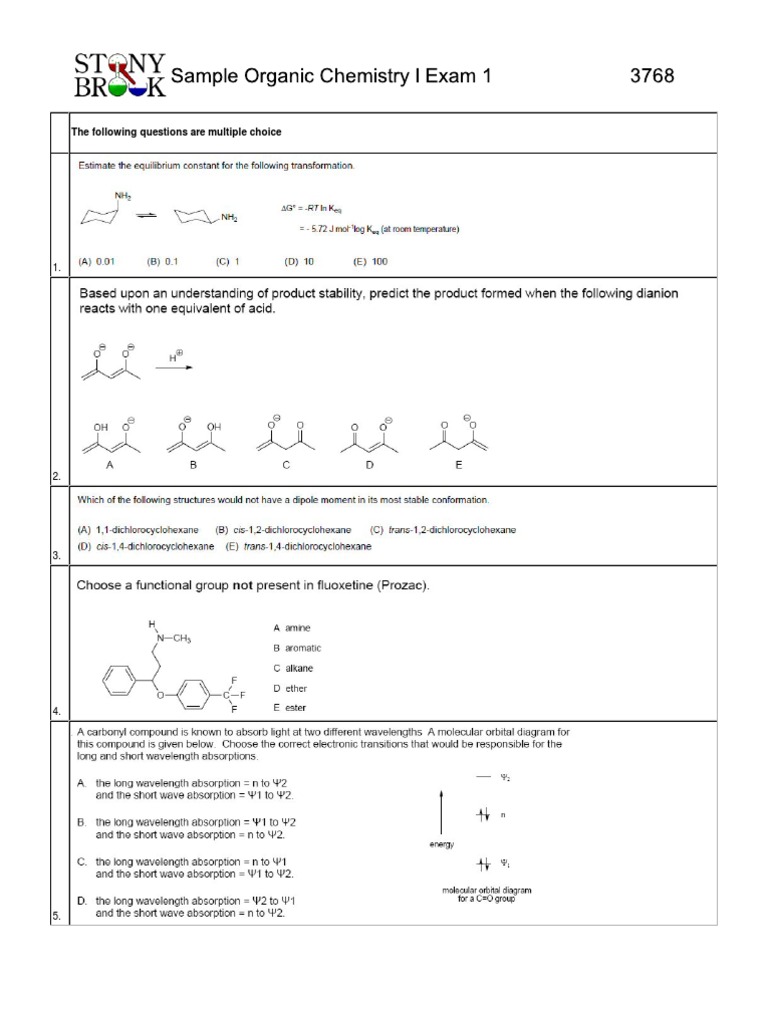 Sample Organic Chemistry 1 First Exam | PDF