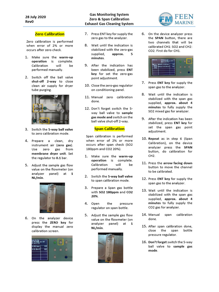 Gas Analyzer Zero & Span Calibration Procedures | PDF | Calibration | Valve