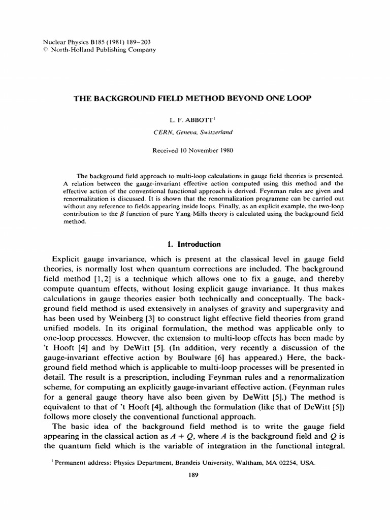 The Background Field Method Beyond One Loop | PDF | Gauge Theory | Quantum Field Theory
