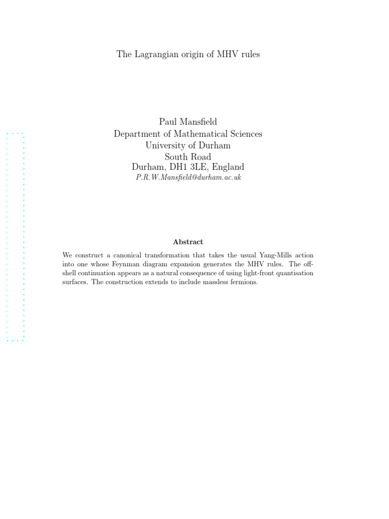 The Lagrangian Origin of MHV Rules | PDF | Theoretical Physics | Applied And Interdisciplinary ...