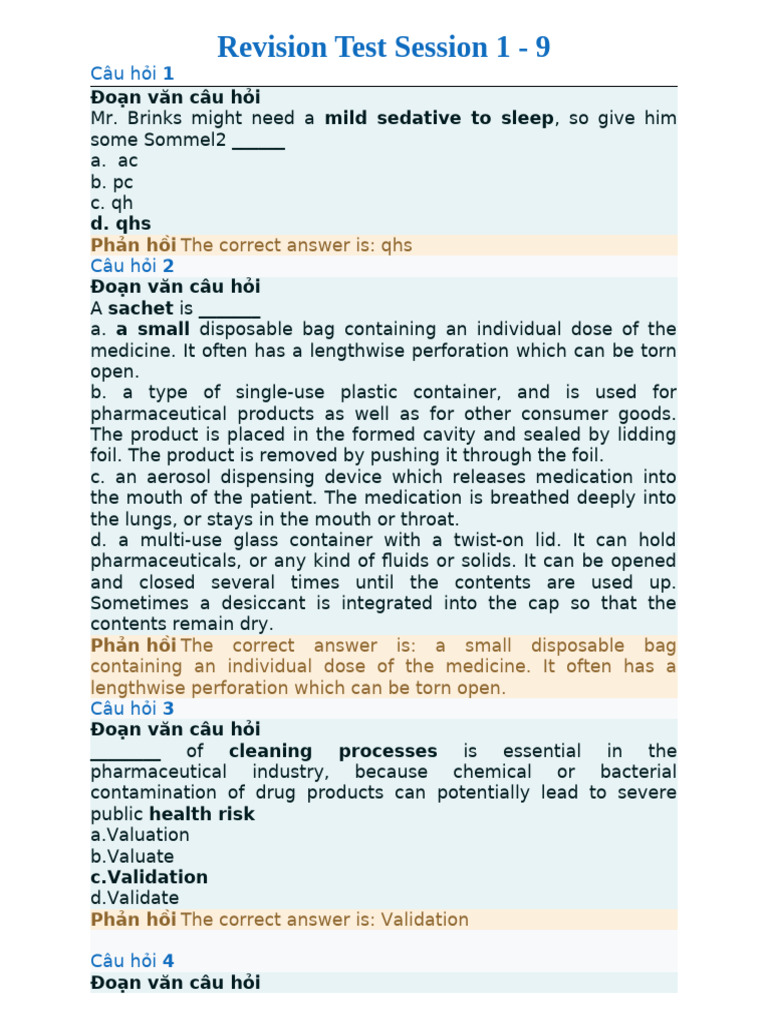 Revision Test Session 1-9 L1 | PDF | Clinical Trial | Chemistry