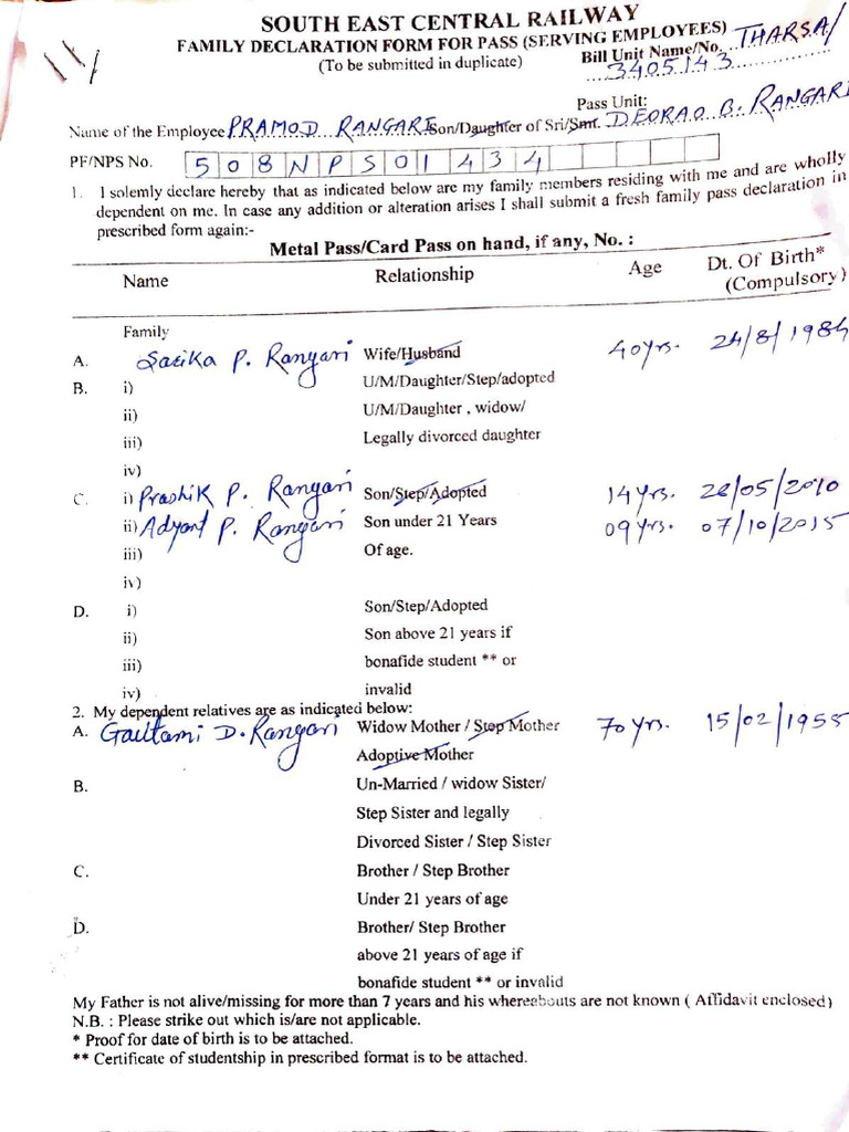 Railway Family Declaration Form 2025 | PDF