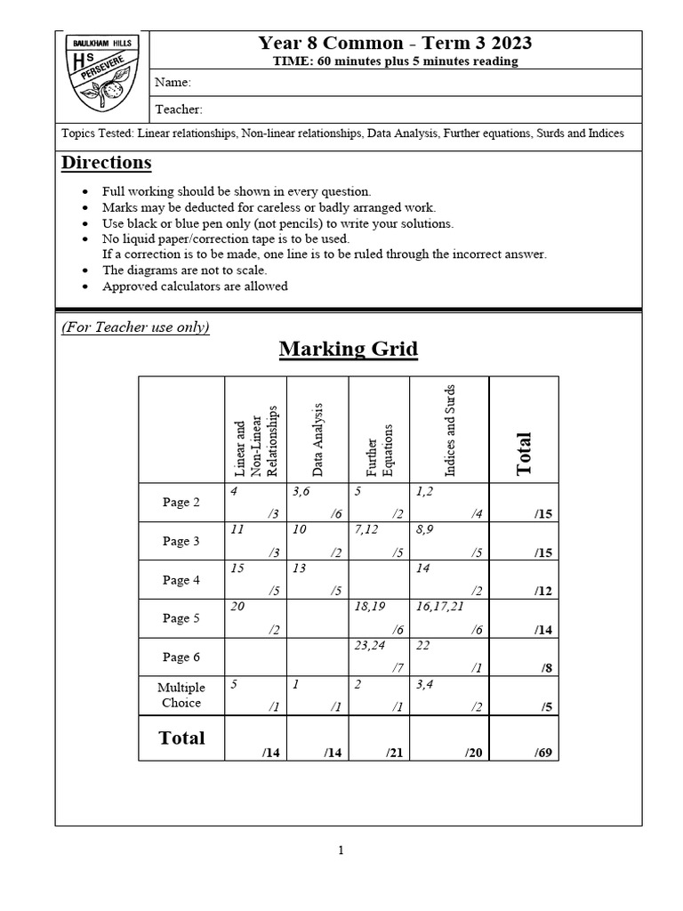 Marking Grid: Year 8 Common - Term 3 2023 | PDF | Significant Figures | Mathematics