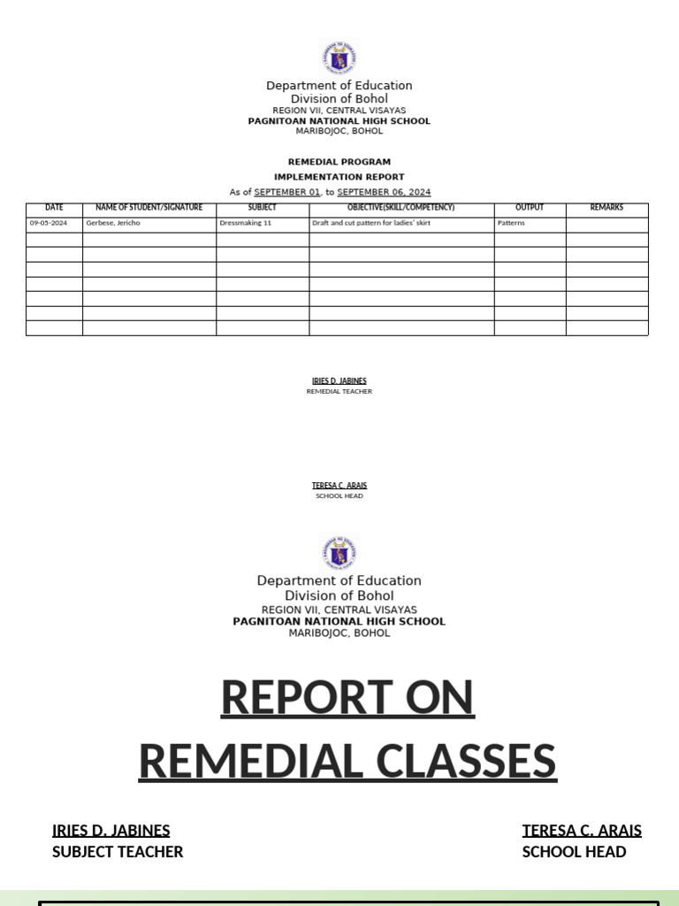 Report On Remedial Classes | PDF