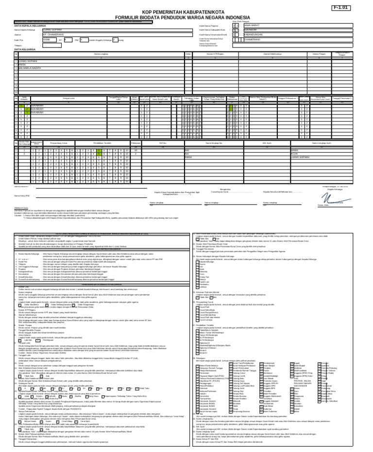 Formulir F-1.01 Biodata Penduduk | PDF