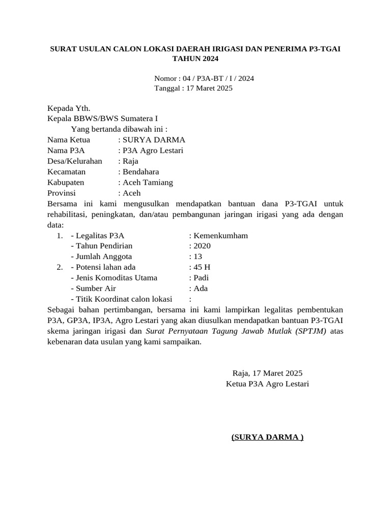 Surat Usulan P3a BRN | PDF
