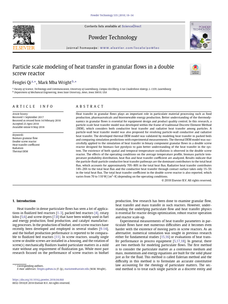 Qi (2018) - Particle Scale Modeling of Heat Transfer in Granular Flows ...