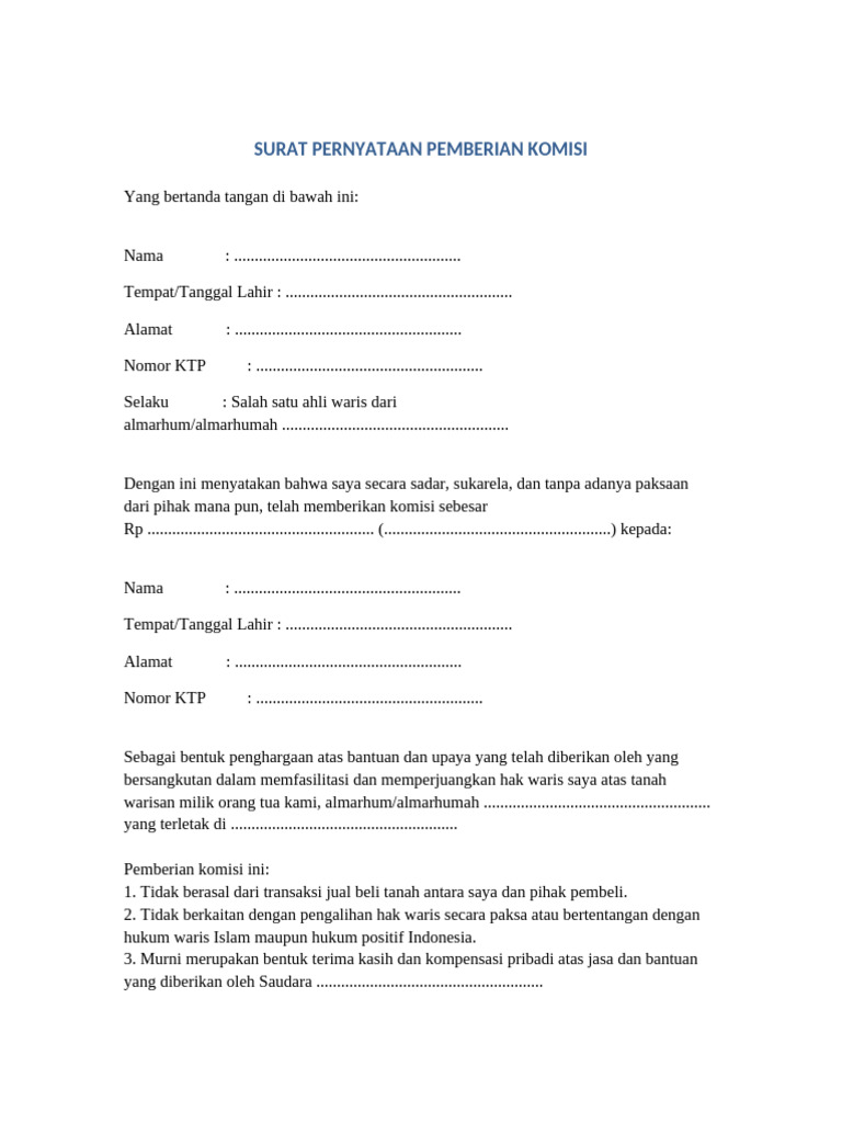 Surat Pernyataan Pemberian Komisi | PDF