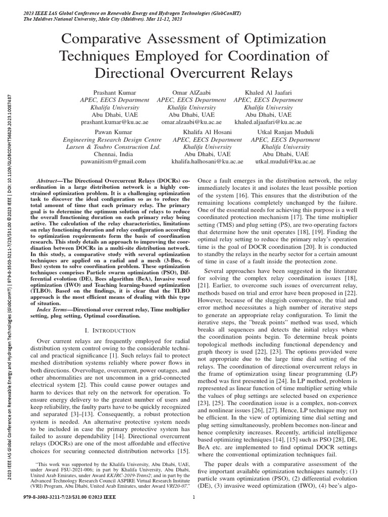 Comparative Assessment of Optimization Techniques Employed For Coordination of Directional ...