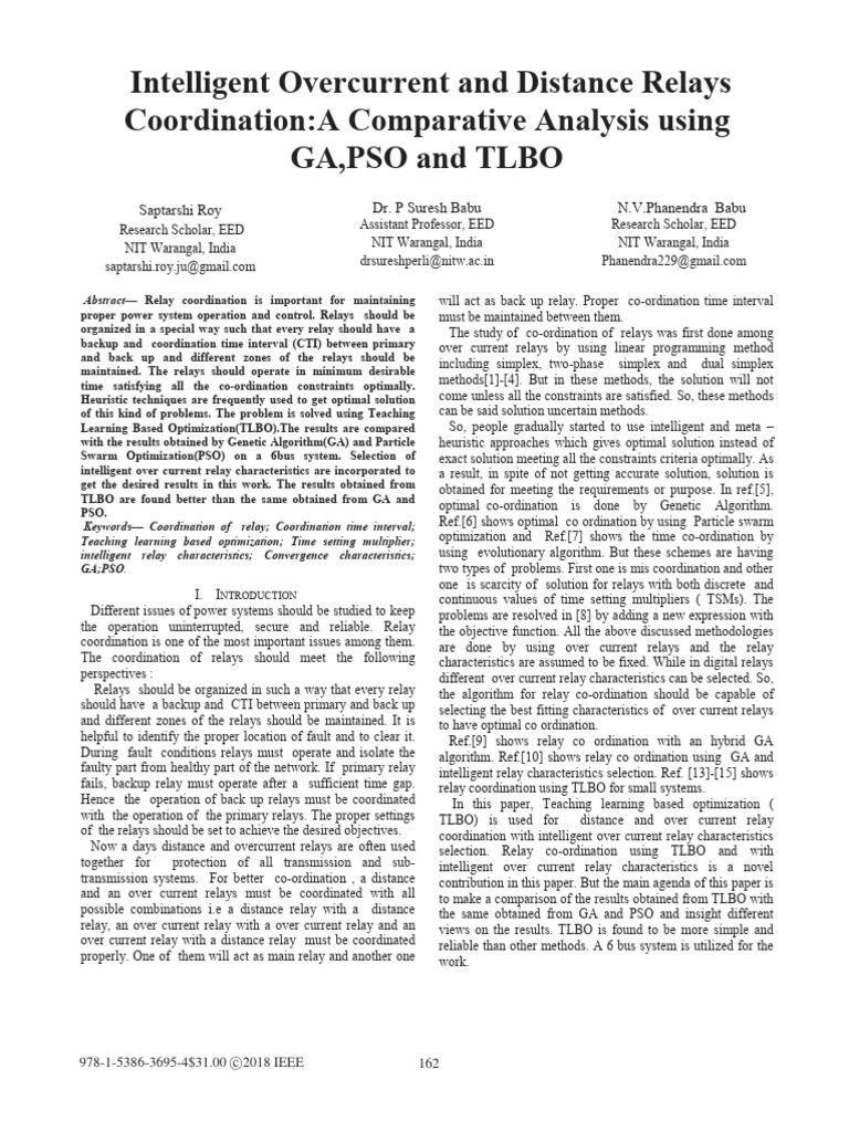 Intelligent Overcurrent and Distance Relays Coordination A Comparative ...