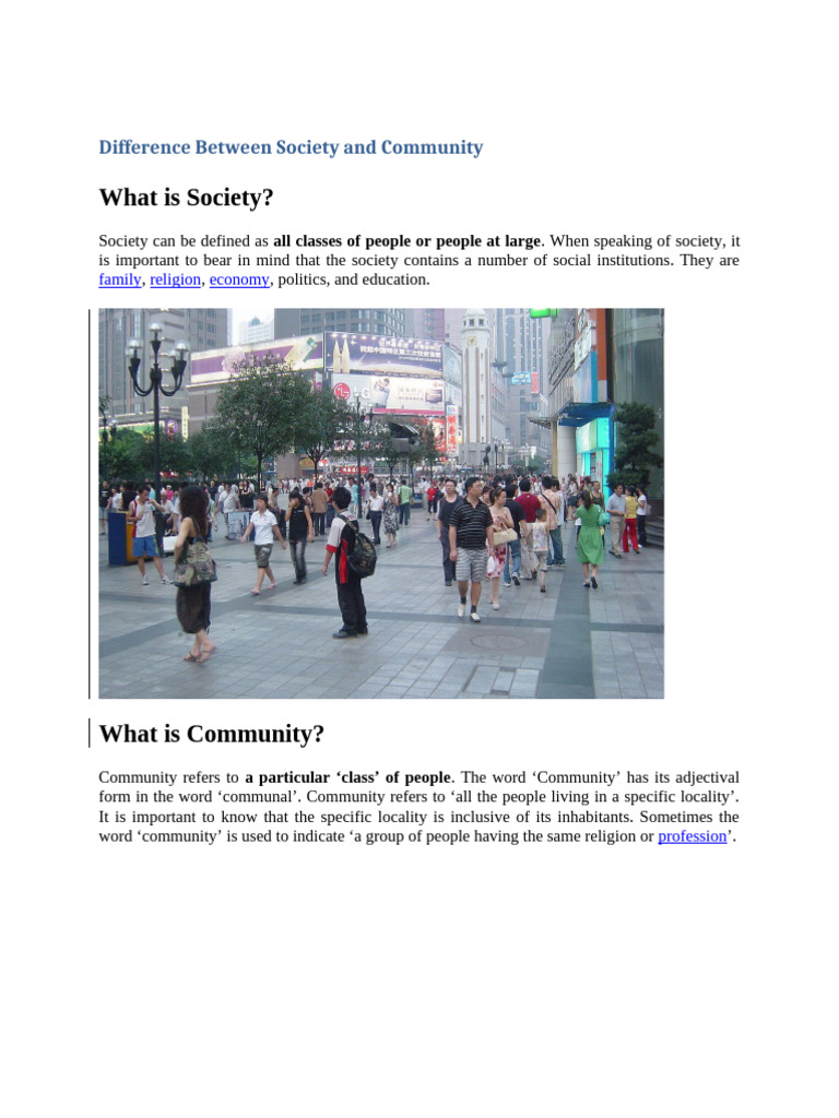 Difference Between Society and Community | PDF