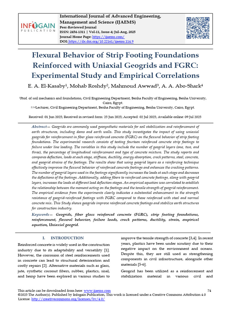 Flexural Behavior of Strip Footing Foundations Reinforced With Uniaxial ...