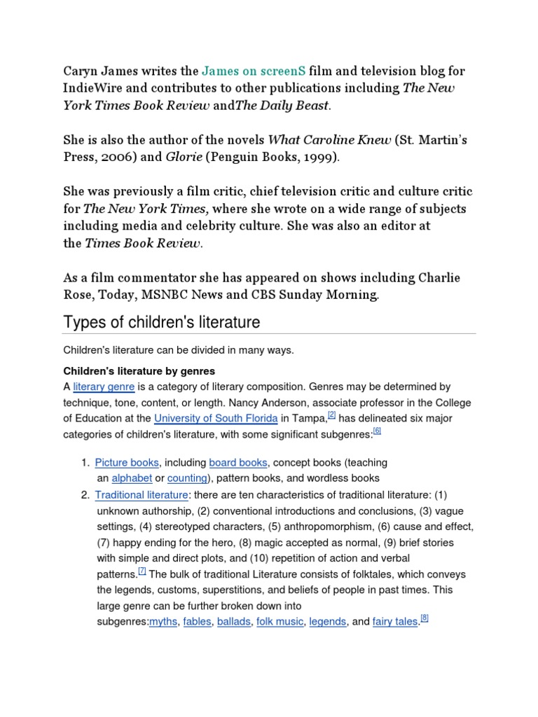 Caryn James Writes The | PDF | Children's Literature | Genre