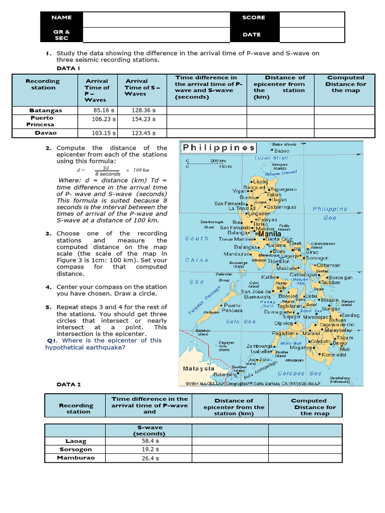 Triangulation Method Worksheet | PDF | Seismology | Earthquakes