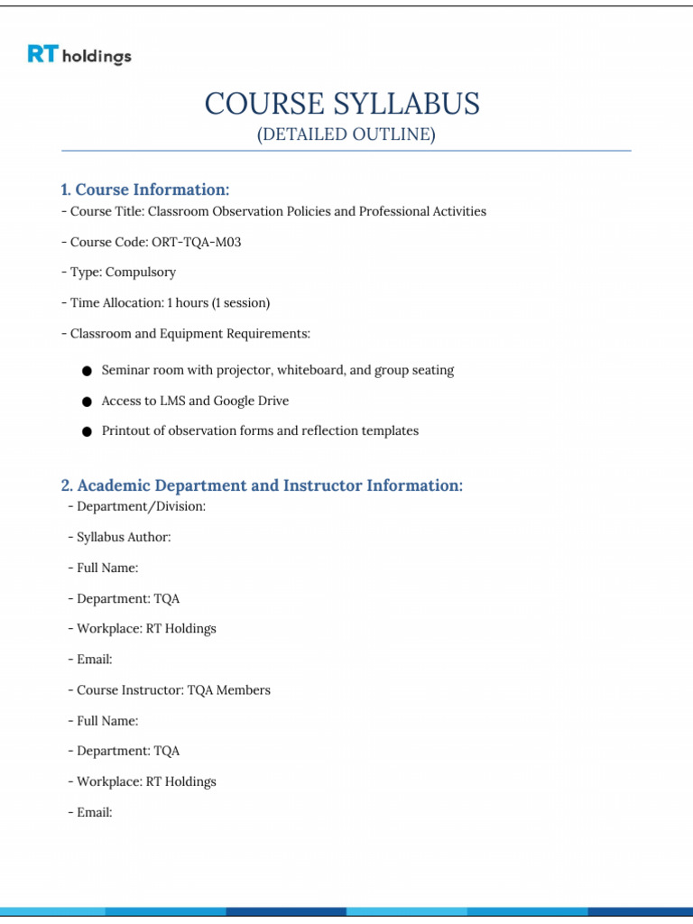 TQA - Course - Syllabus - Module 9 - Lesson Observation and ...