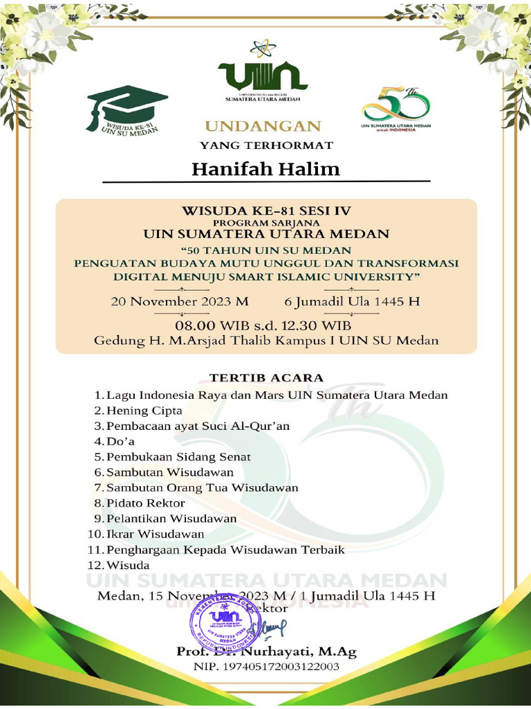 Undangan Wisuda Ke-81 Hanifah Halim | PDF