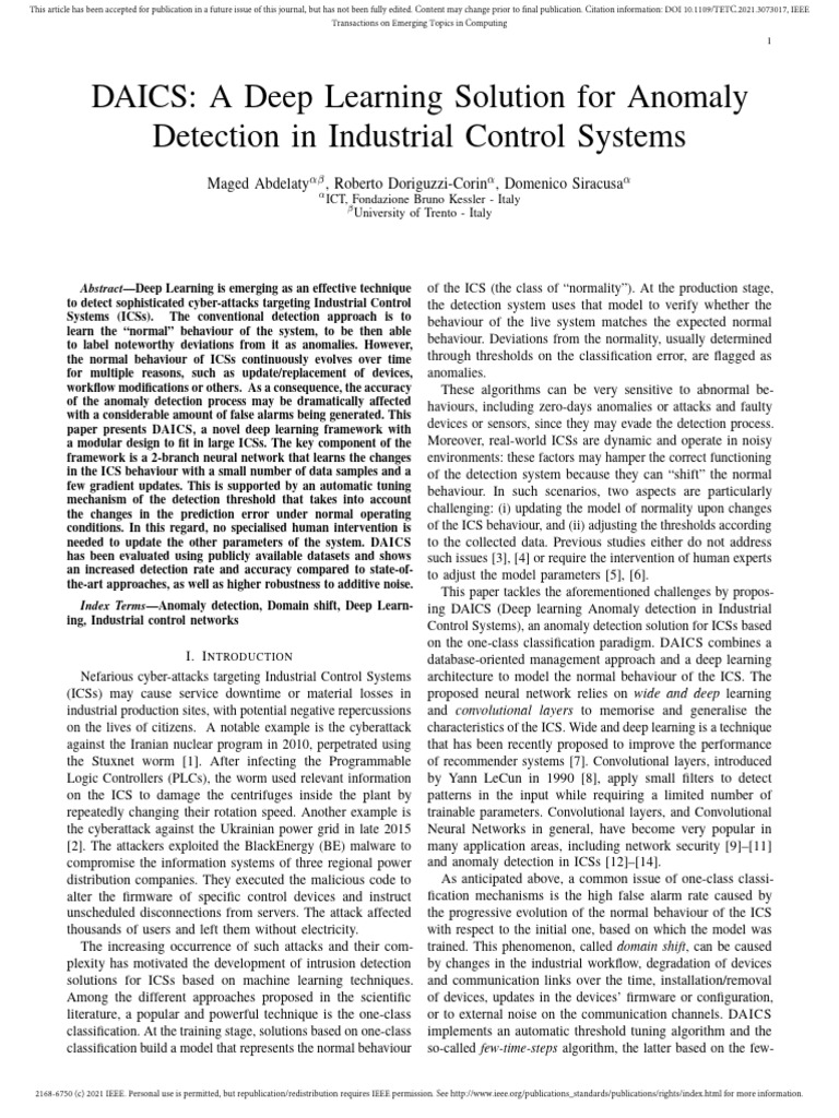 A Deep Learning Solution For Anomaly Detection in Industrial Control ...