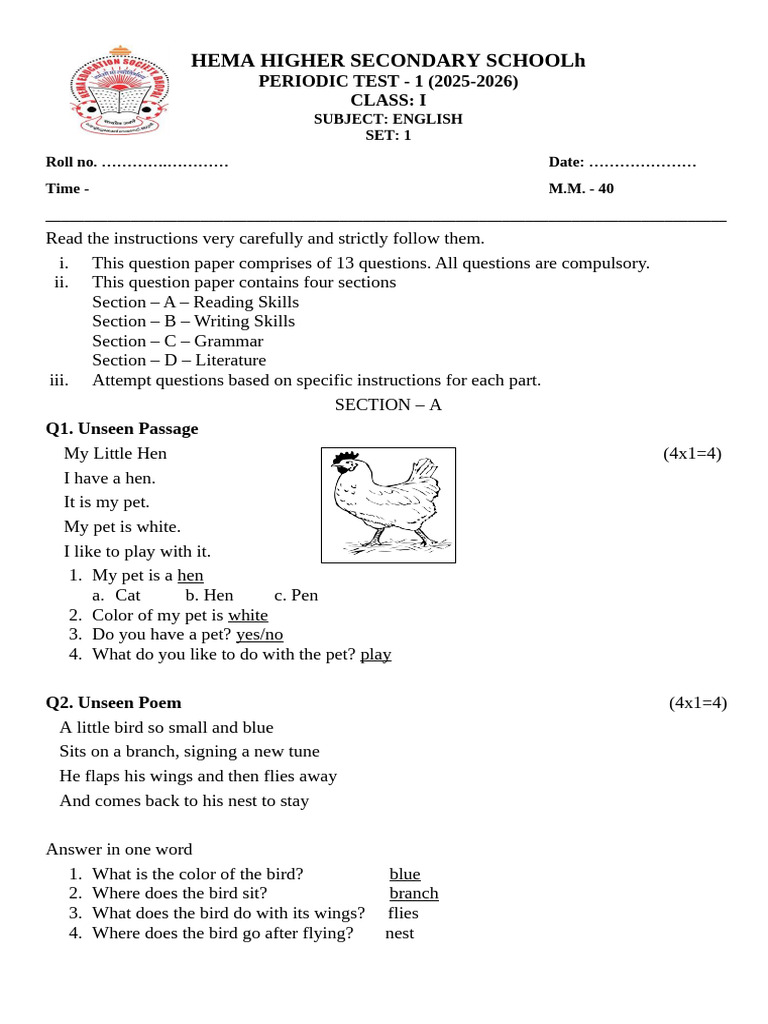 Periodic Test 1: English Class I | PDF | Linguistics