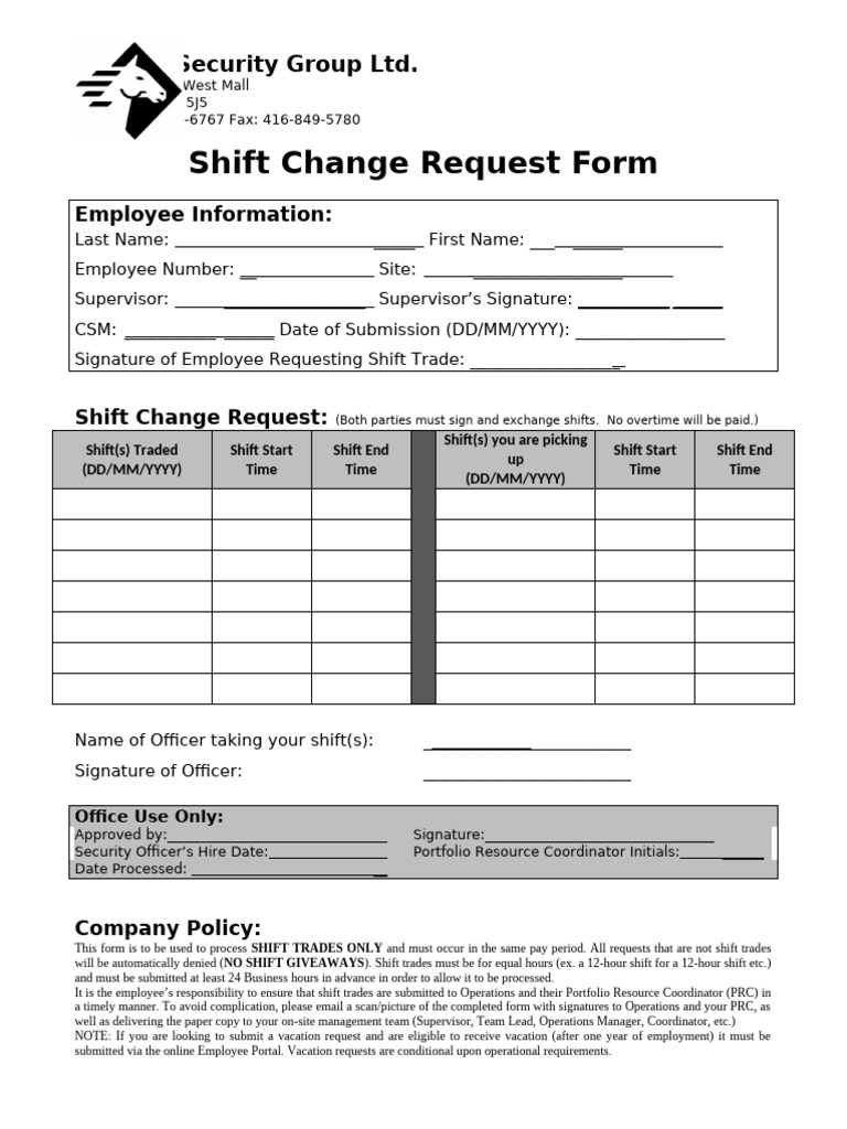 Shift Swap Form | PDF | Business | Labor