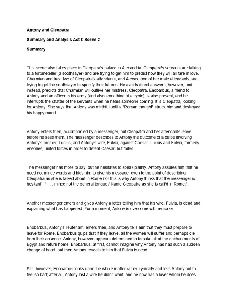 Summary and Analysis Act 1 Scene 2 | PDF | Mark Antony | Cleopatra