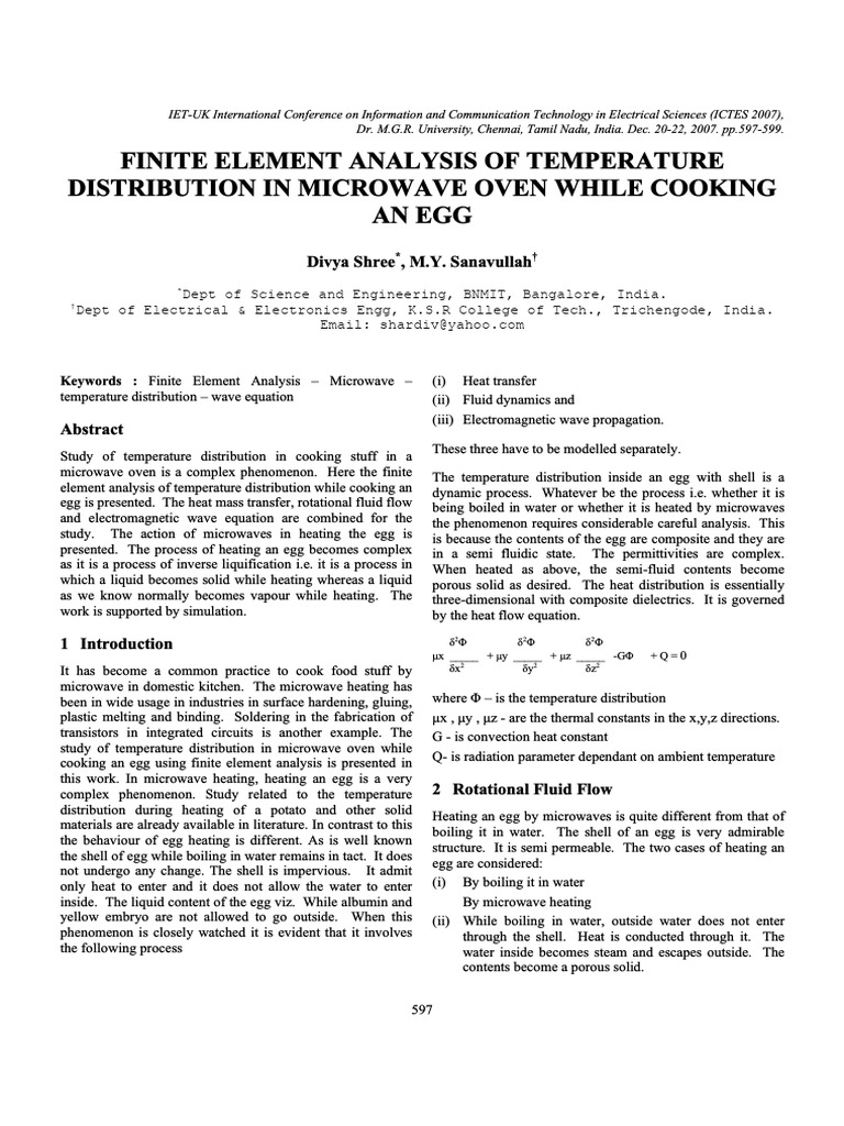 Finite Element Analysis of Temperature Distribution in Microwave Oven ...