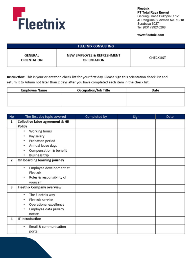 Fleetnix Orientation Check List | PDF | Labor