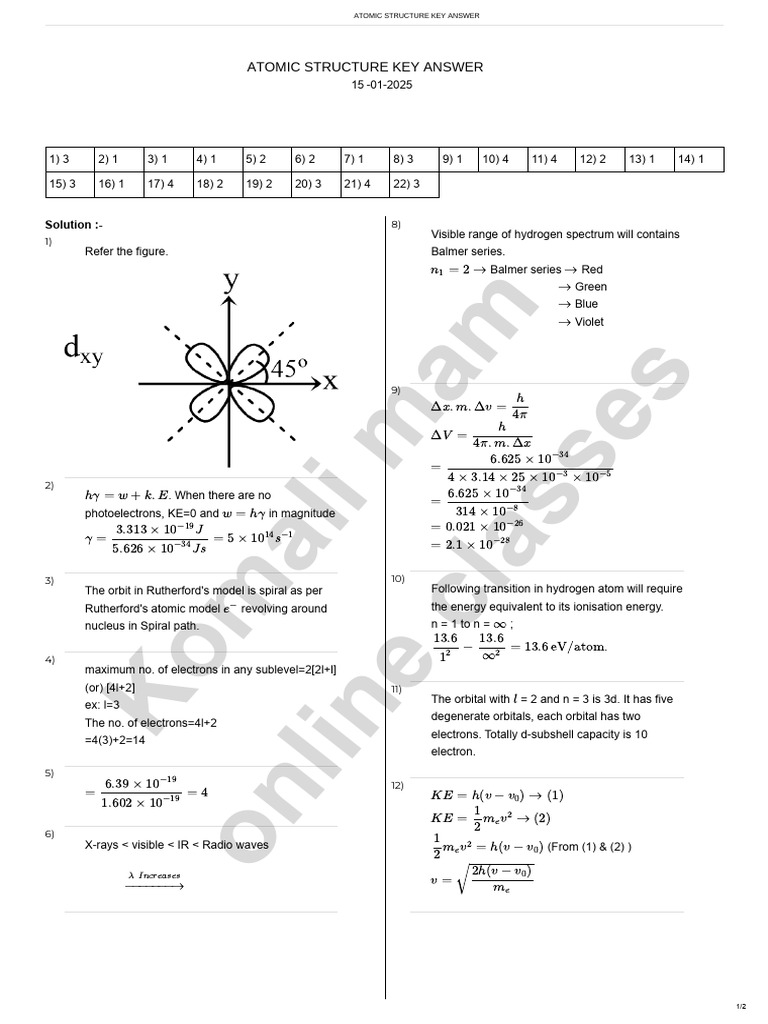 Atomic Structure Key Answer | PDF | Atoms | Atomic Orbital